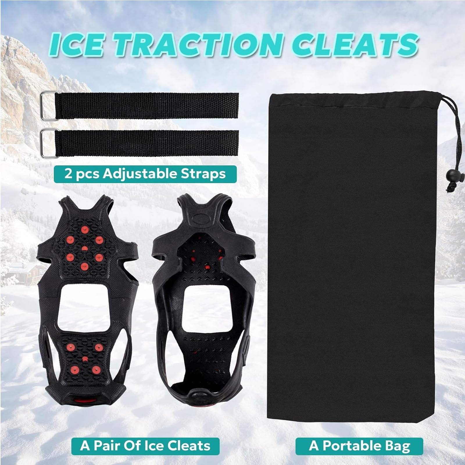 Ice Snow Cleats Crampons with 10 Tungsten Spikes with Reflective Strips ...